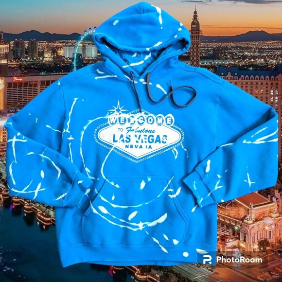 Gildan | Tops | Las Vegas Custom Bleach Dyed Hoodie Bright Blue Medium ...